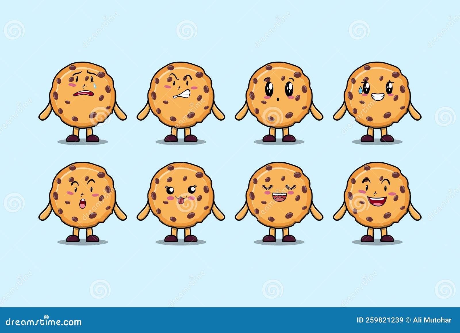 Set Kawaii Biscuits Cartoon Different Expressions Stock Vector ...