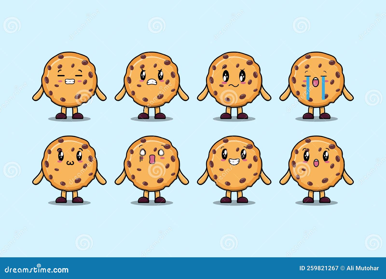 Set Kawaii Biscuits Cartoon Different Expressions Stock Vector ...