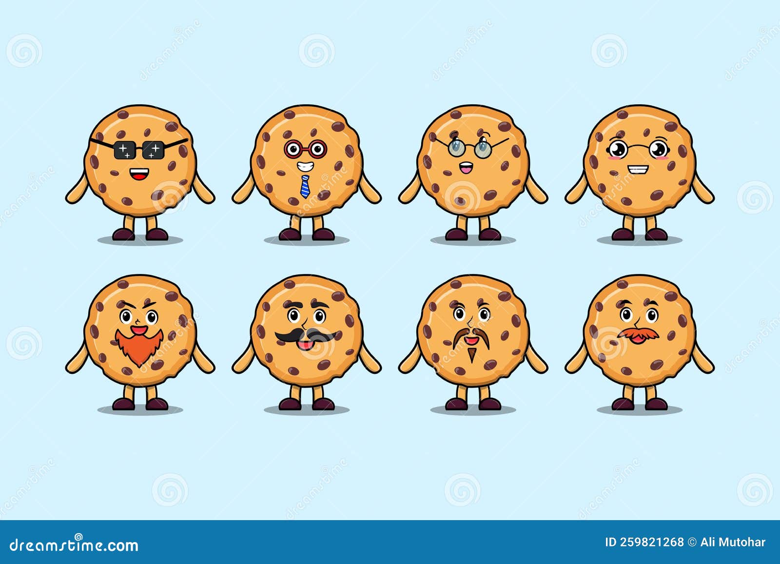 Set Kawaii Biscuits Cartoon Different Expressions Stock Vector ...