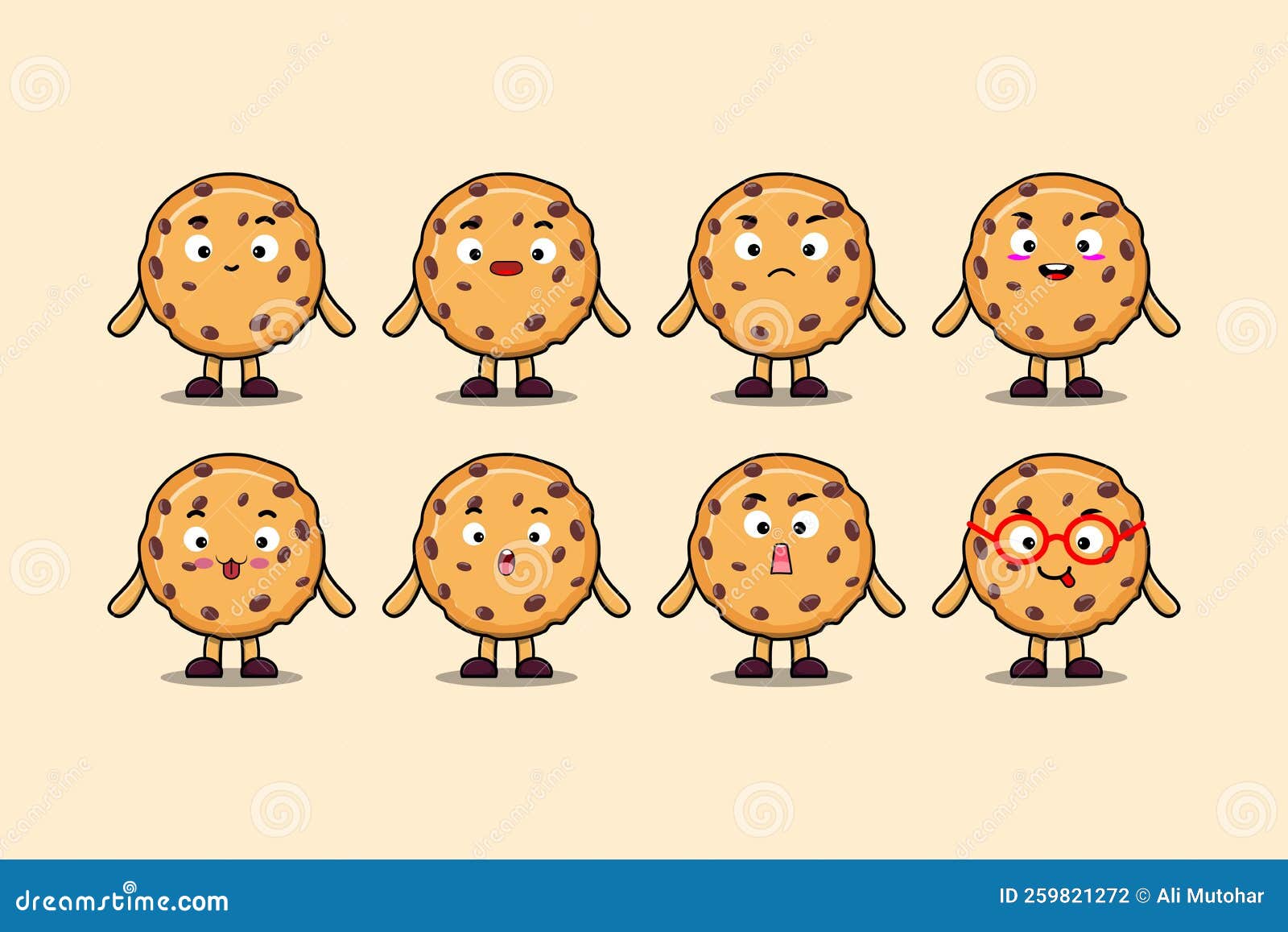 Set Kawaii Biscuits Cartoon Different Expressions Stock Vector ...