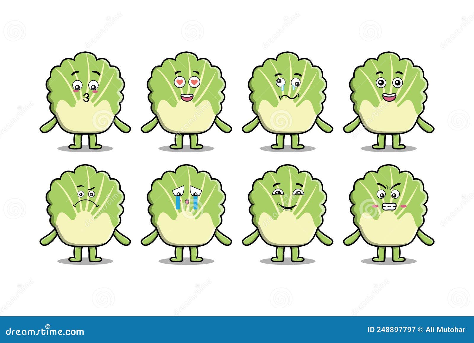 Set Chinese Cabbage Cartoon Different Expression Stock Vector ...