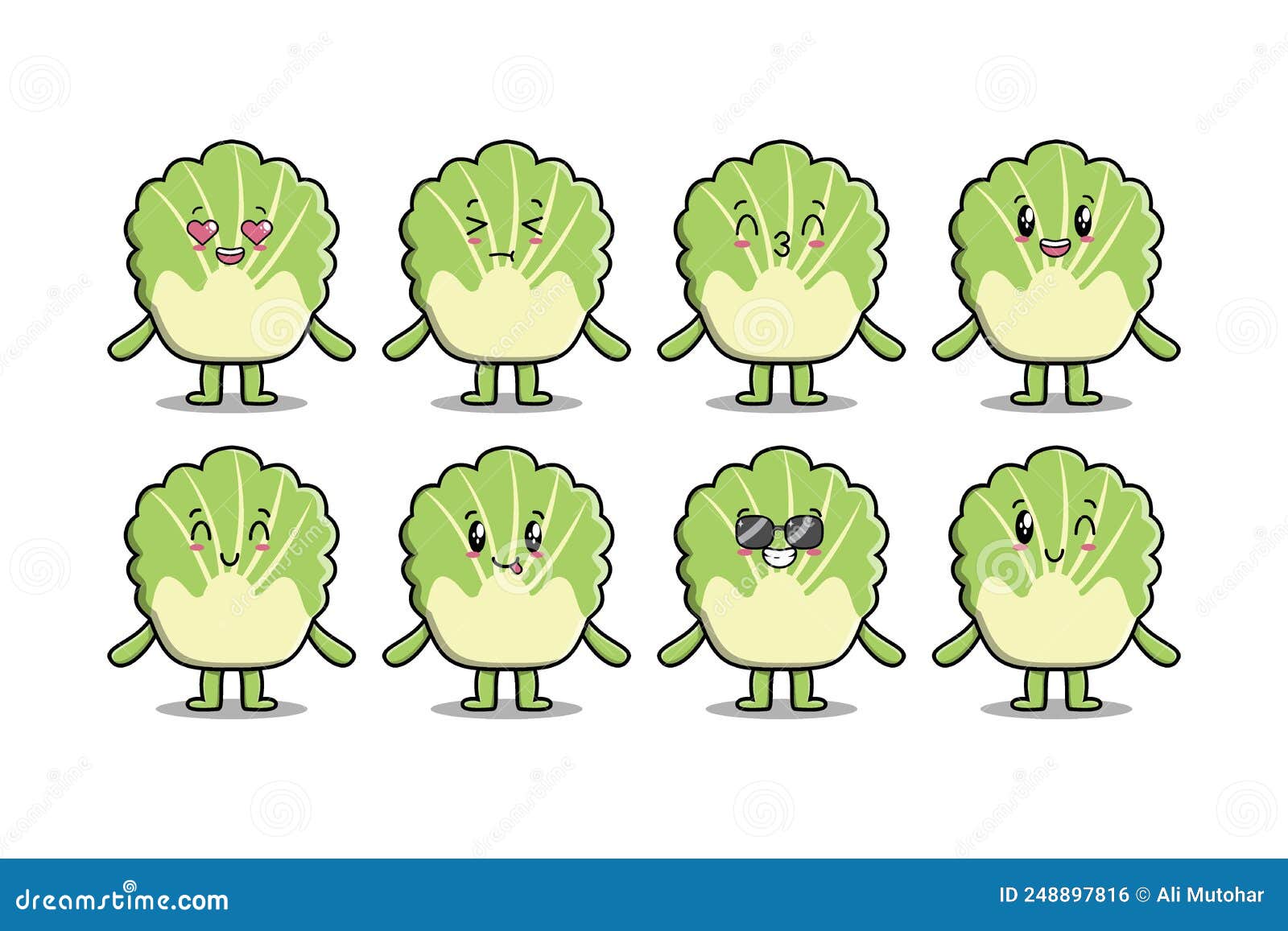 Set Chinese Cabbage Cartoon Different Expression Stock Vector ...