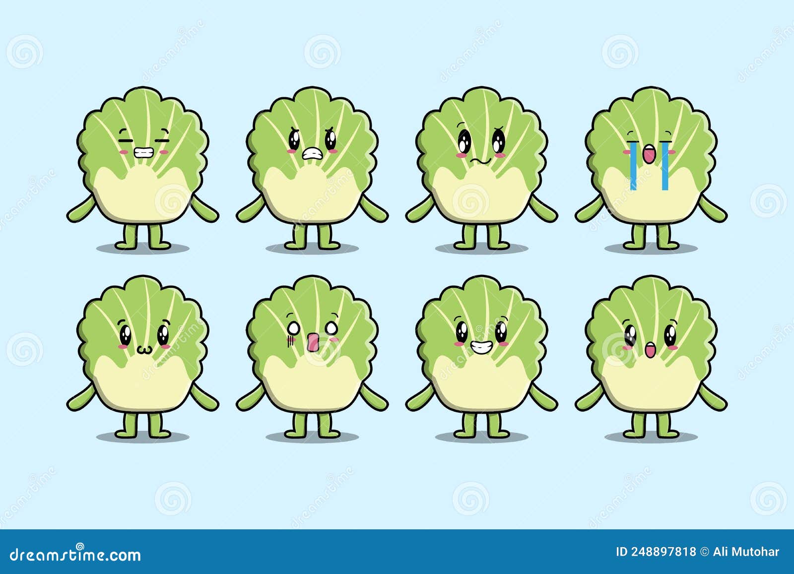 Set Chinese Cabbage Cartoon Different Expression Stock Vector ...