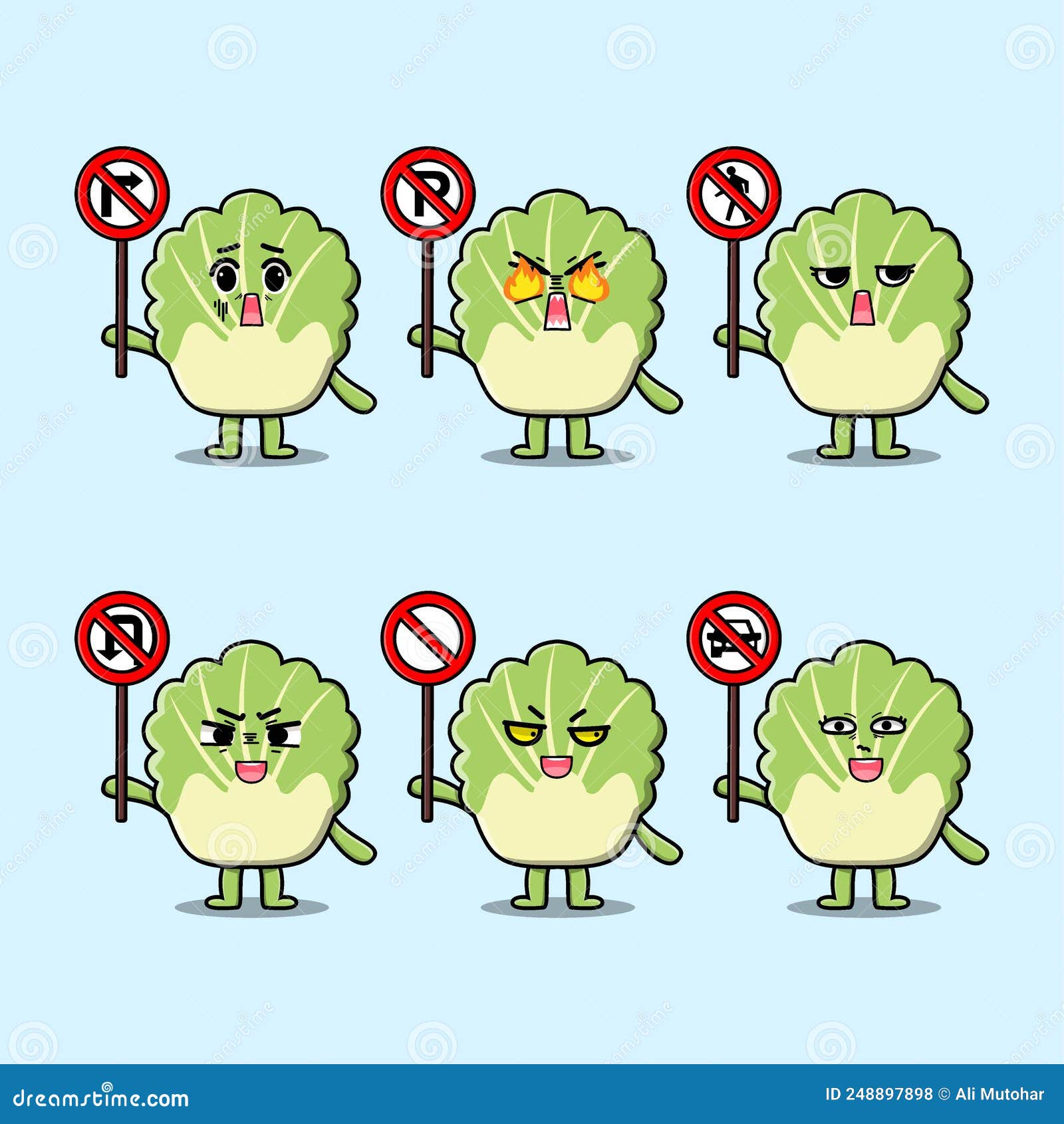 Set Chinese Cabbage Cartoon Different Expression Stock Vector ...
