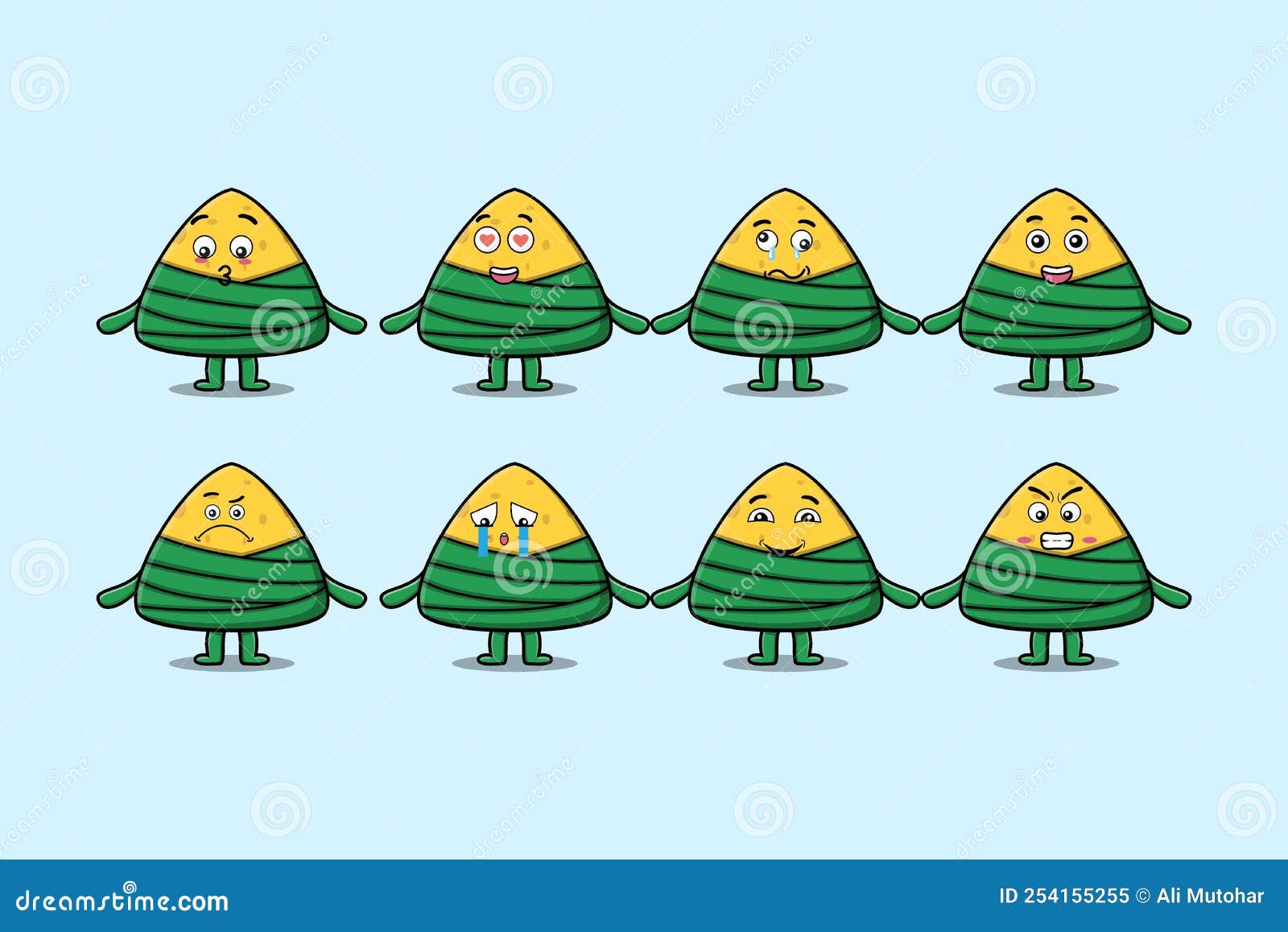 Set Kawaii Chinese Rice Dumpling Cartoon Character Stock Vector ...
