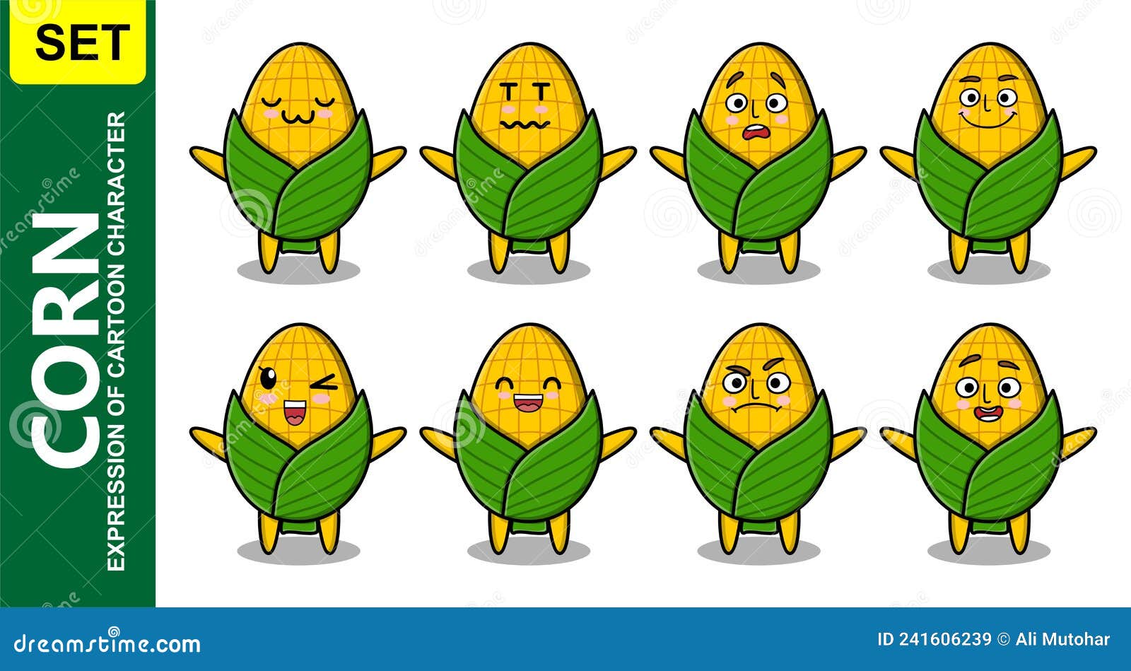Set Kawaii Corn Cartoon with Different Expressions Stock Vector ...