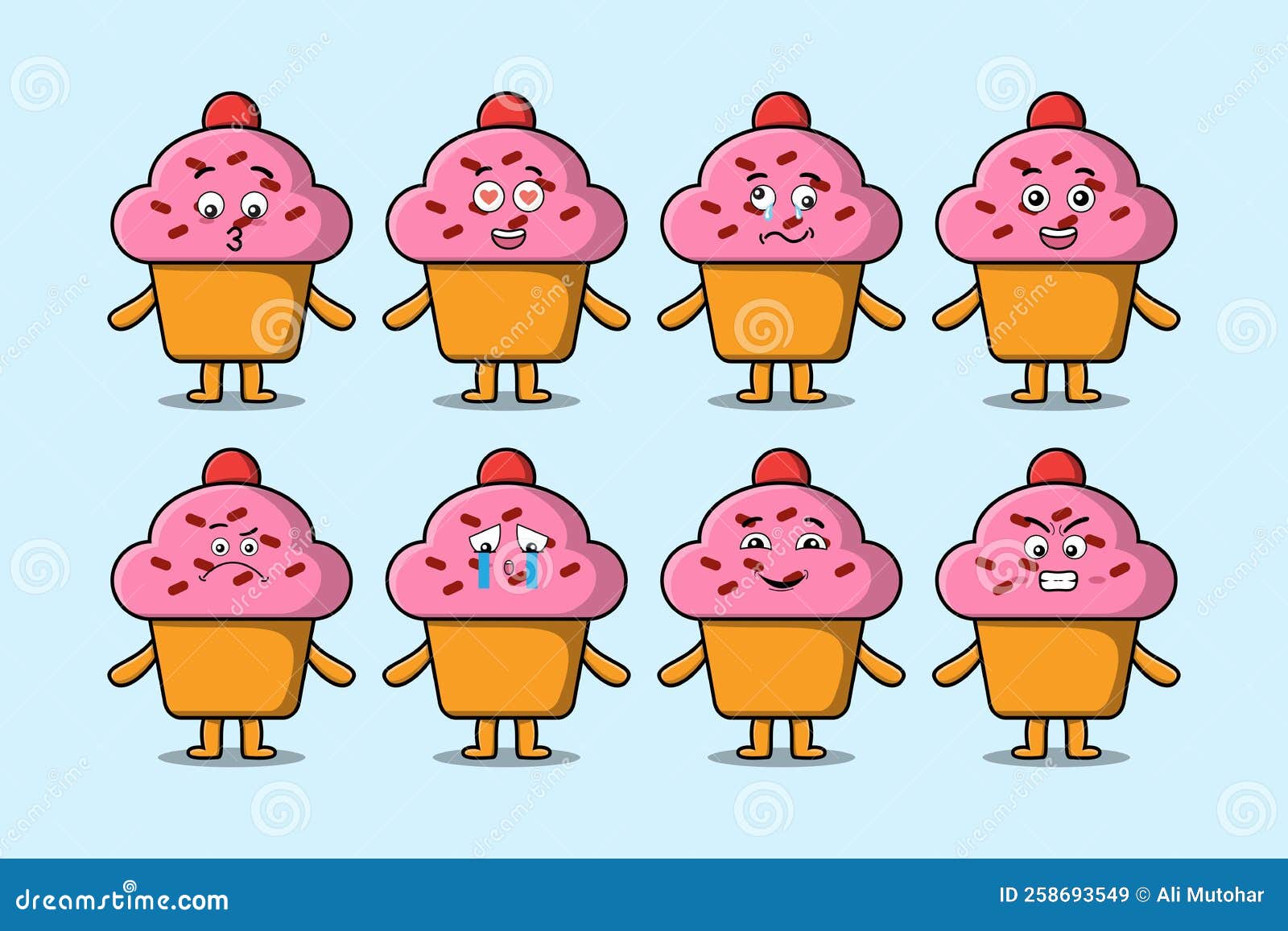Set Kawaii Cupcake Cartoon with Expressions Stock Vector - Illustration ...