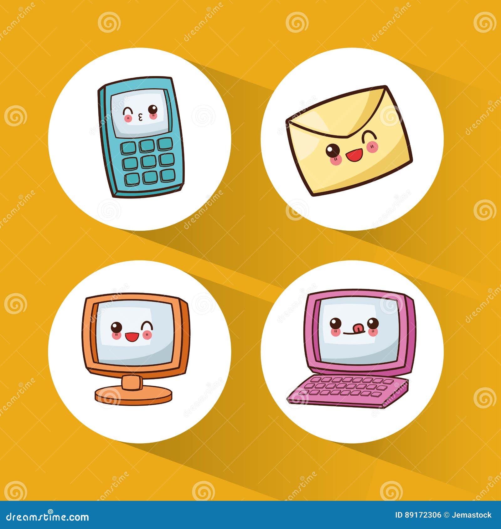 Set Kawaii Device Technology Communication Stock Illustration ...