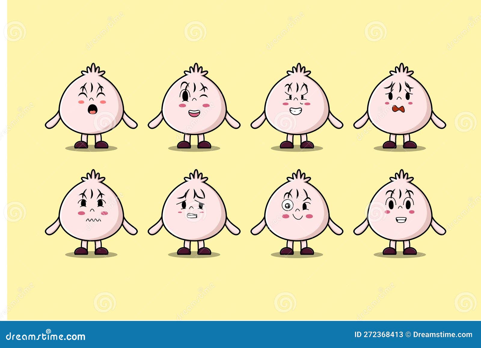 Set Kawaii Dim Sum Cartoon Character Expressions Stock Vector ...