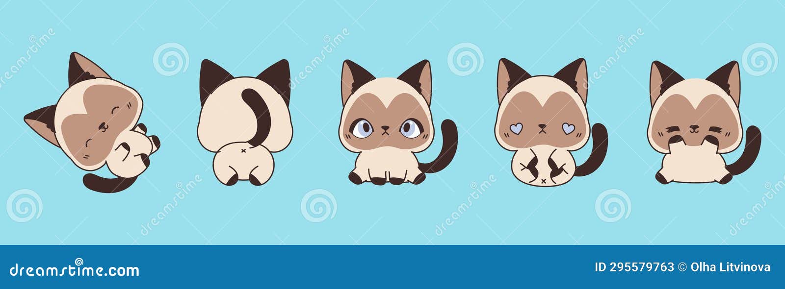 Set Of Kawaii Isolated Siamese Cat. Collection Of Vector Cartoon Kitten ... Set Of Kawaii Isolated Siamese Cat. Collection Of Vector Cartoon Kitten ...