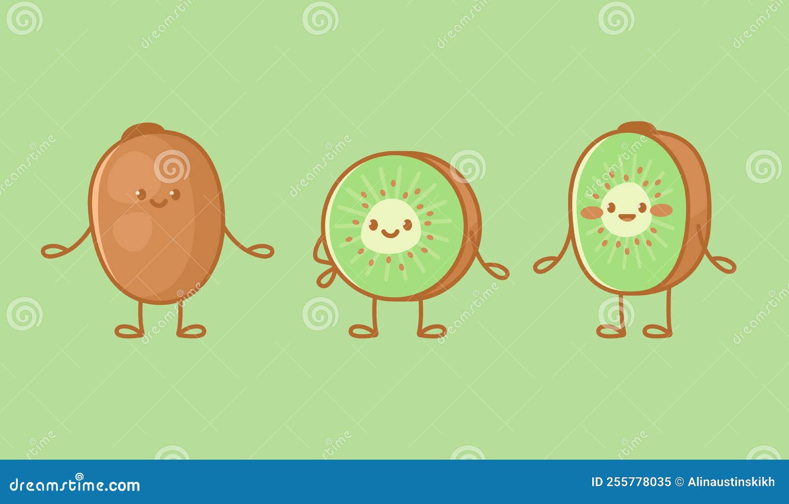 Set of Kawaii Kiwi Characters Stock Vector - Illustration of happy ...