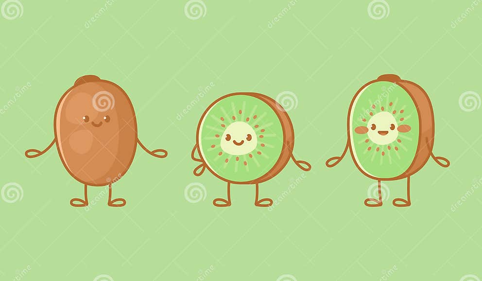 Set of Kawaii Kiwi Characters Stock Vector - Illustration of happy ...