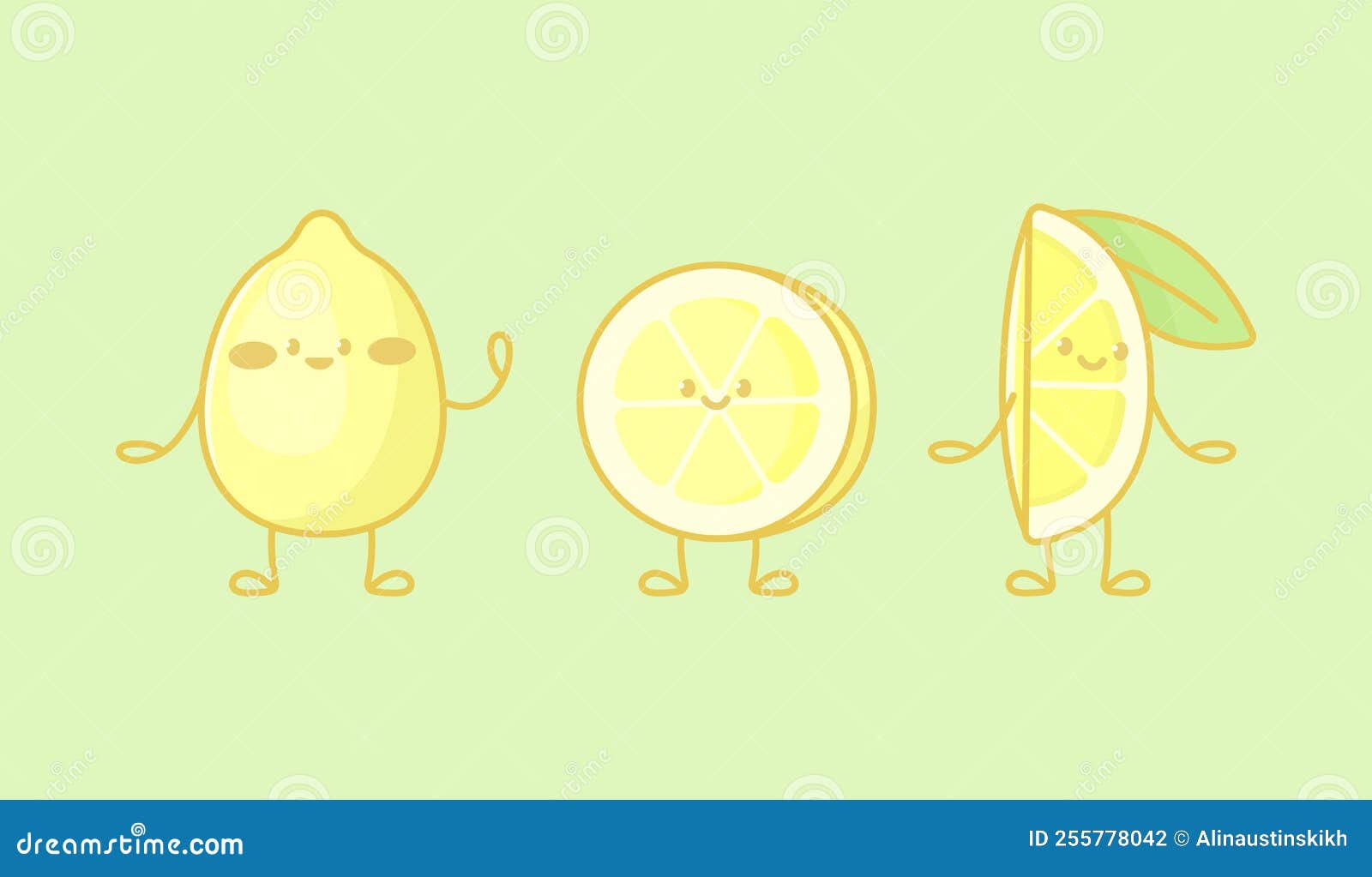 Set of Kawaii Lemon Characters Stock Vector - Illustration of slice ...