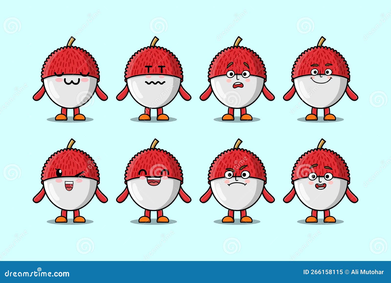 Set Kawaii Lychee Cartoon Character Expressions Stock Vector ...