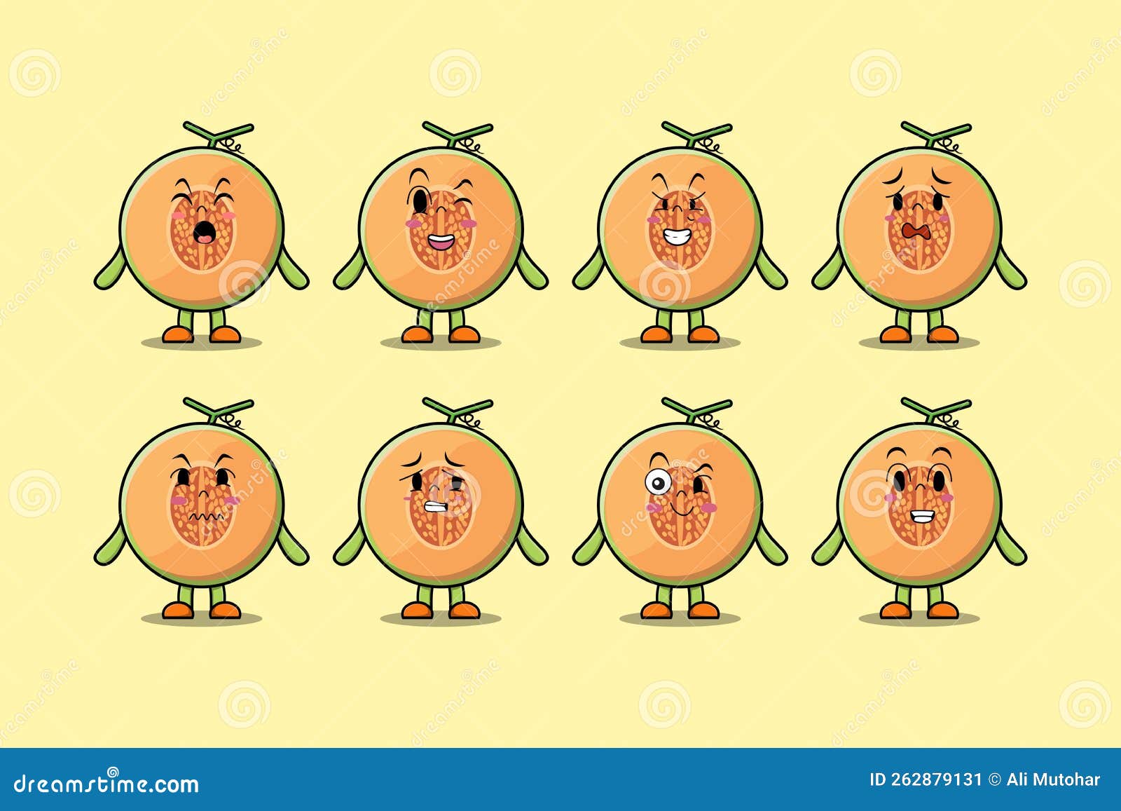 Set Kawaii Melon Cartoon Character with Expression Stock Vector ...