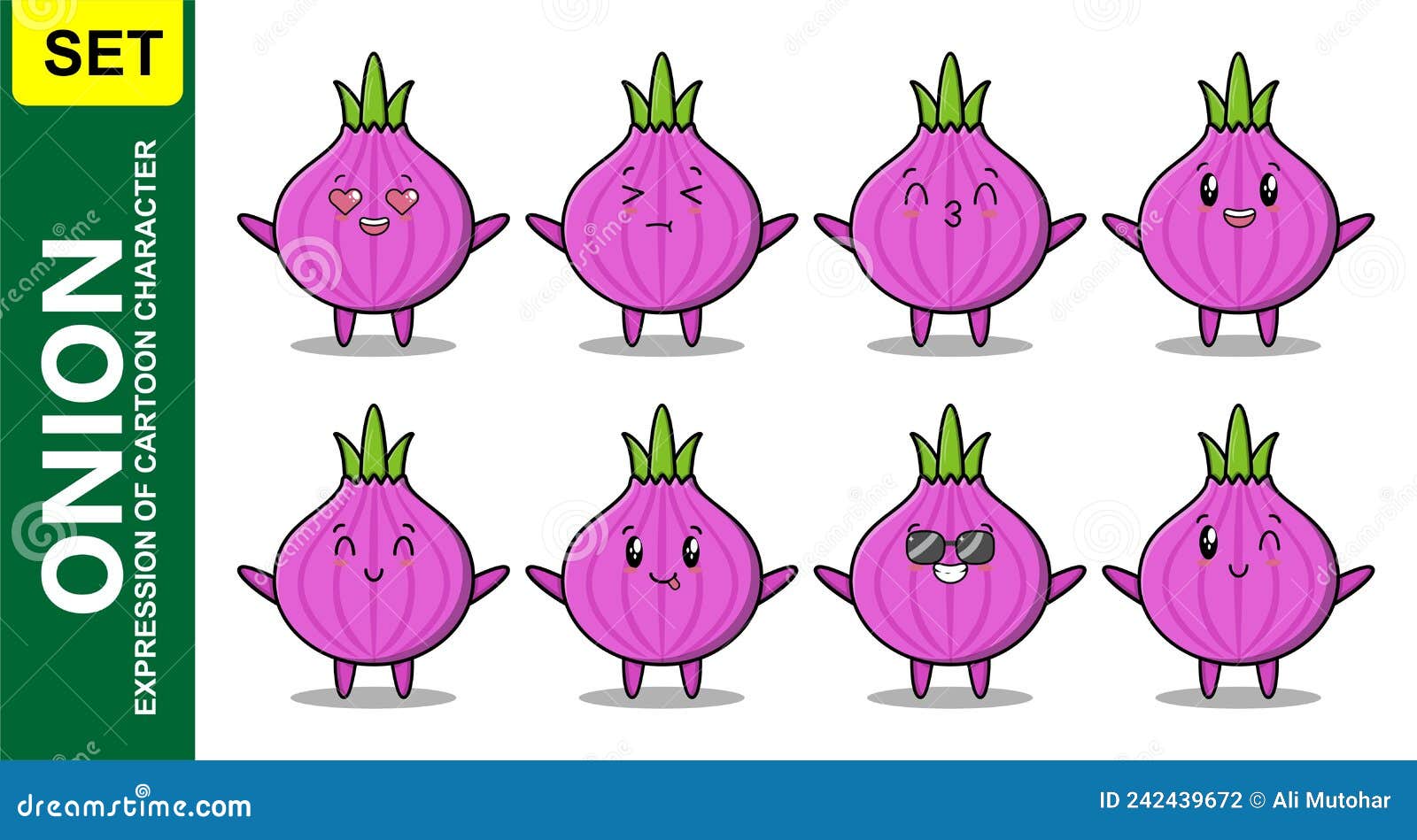 Set Kawaii Onion Cartoon Character Stock Vector - Illustration of comic ...