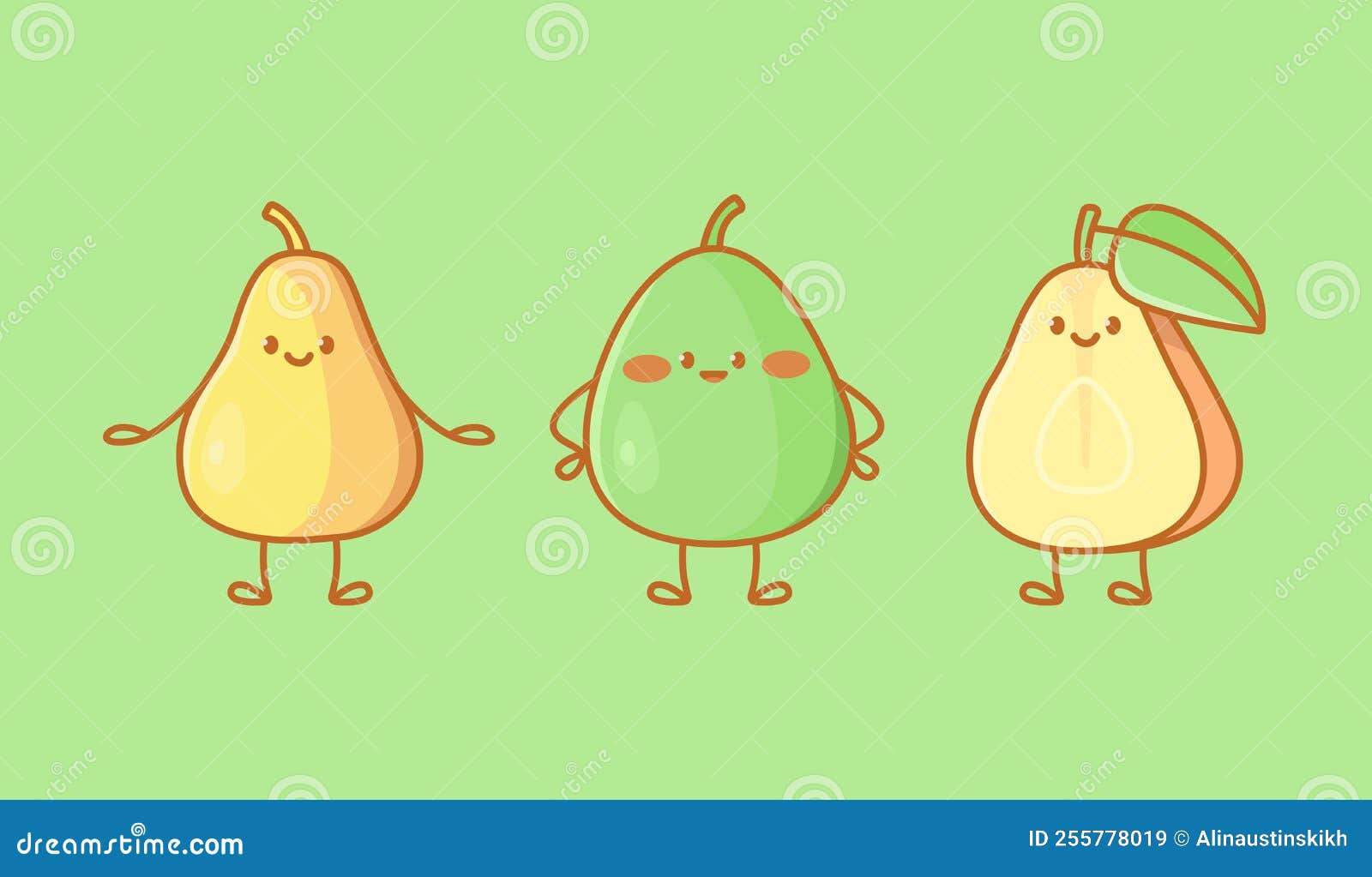 Set of Kawaii Pear Characters Stock Illustration - Illustration of ...