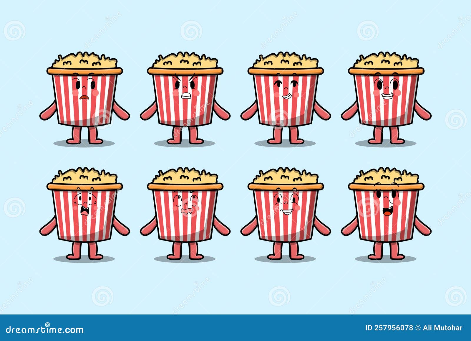 Set Kawaii Popcorn Cartoon Character Expression Stock Vector ...