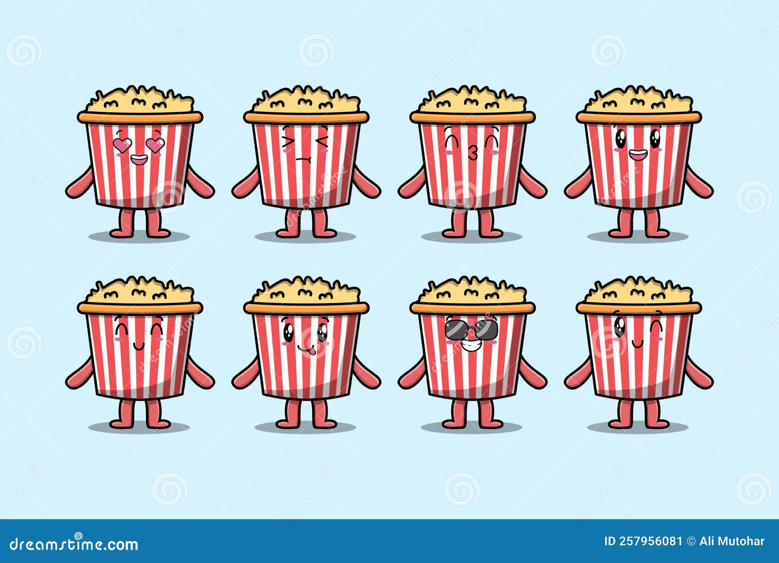Set Kawaii Popcorn Cartoon Character Expression Stock Vector ...