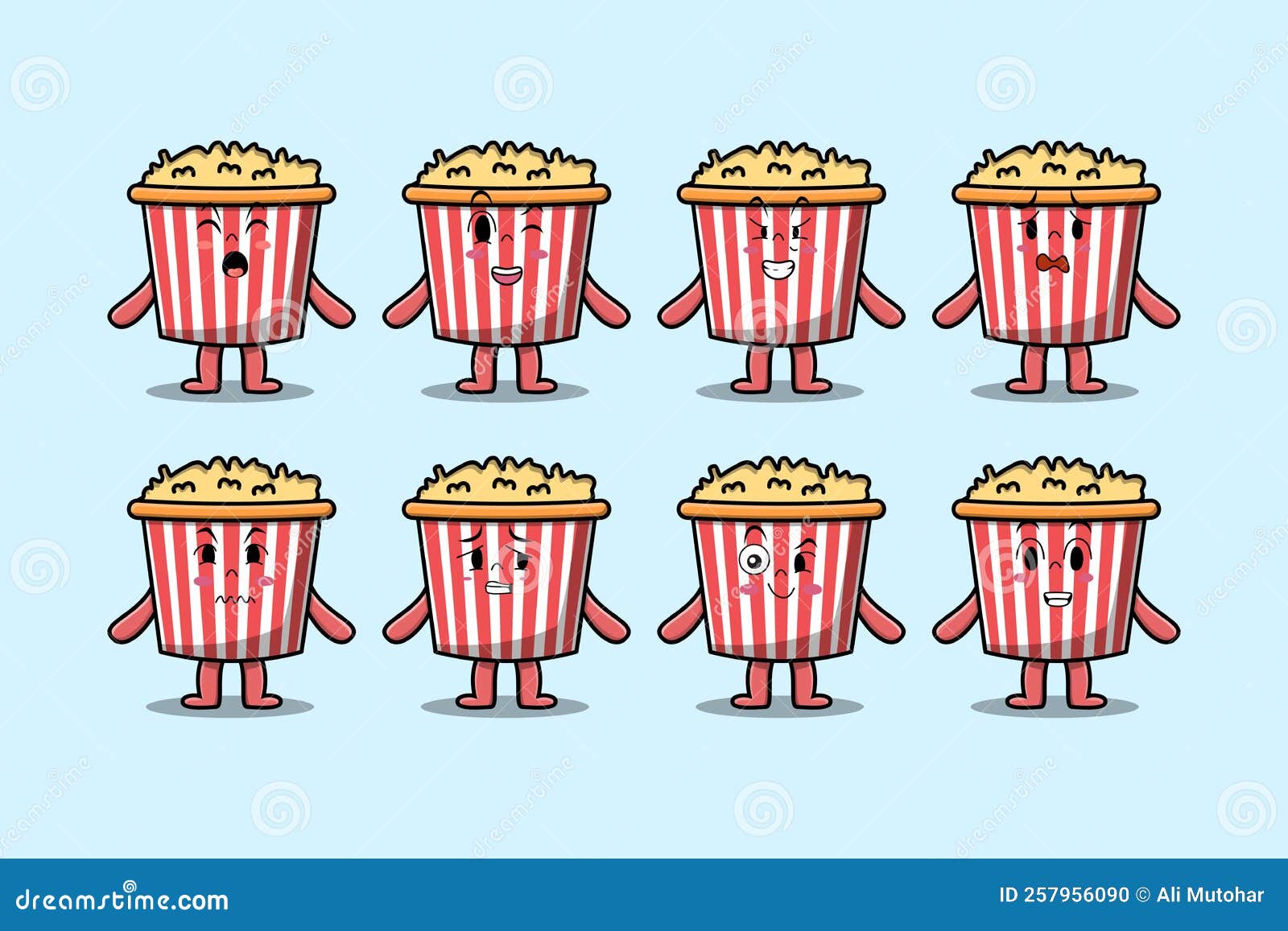 Set Kawaii Popcorn Cartoon Character Expression Stock Vector ...