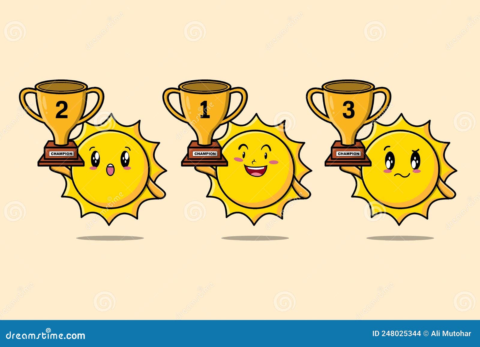 Cute Cartoon Sun Character in Flat Style Stock Vector - Illustration of ...