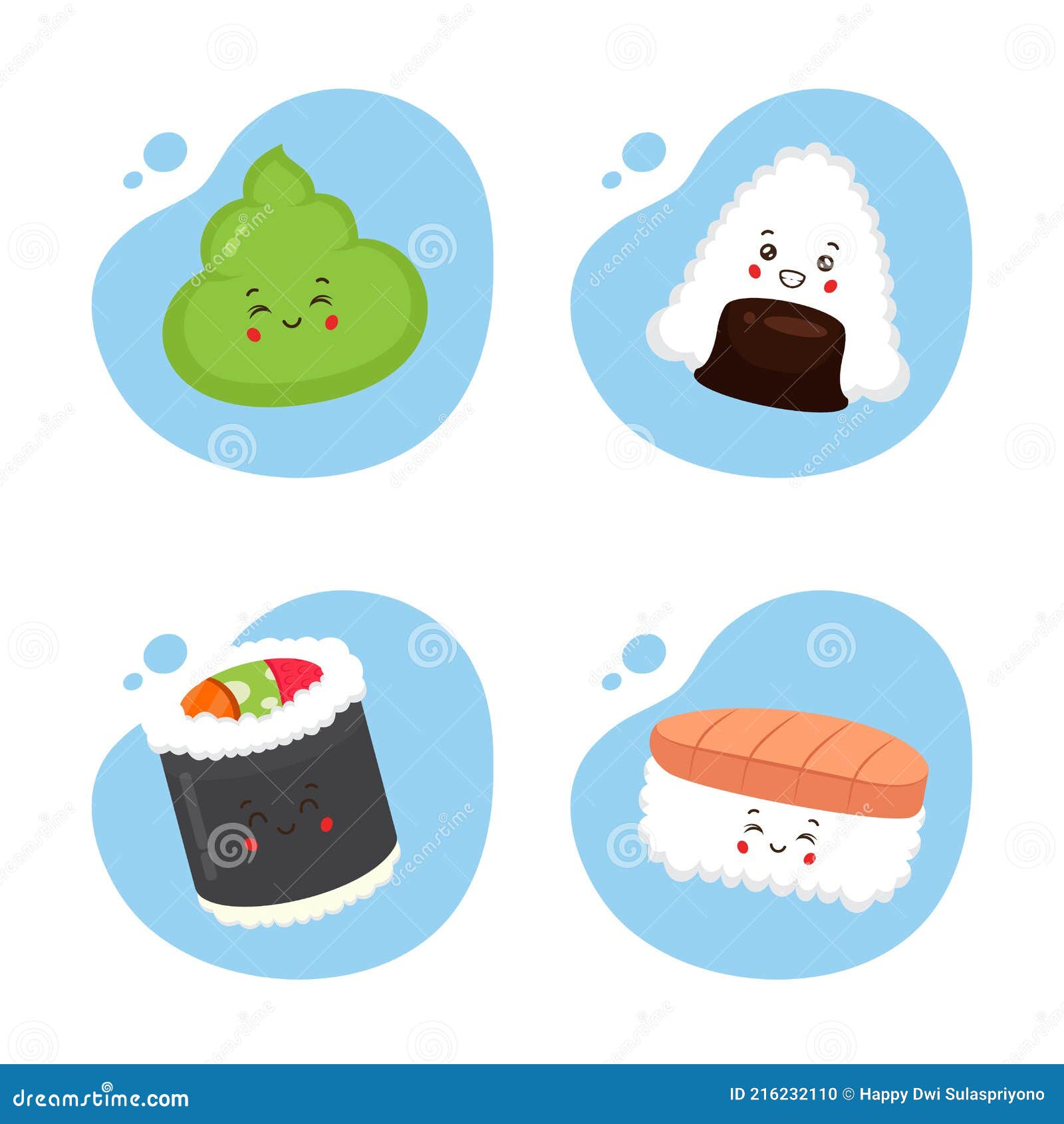 Kawaii Sushi Mascot In Cartoon Style Cute Uramaki With Salmon For Menu
