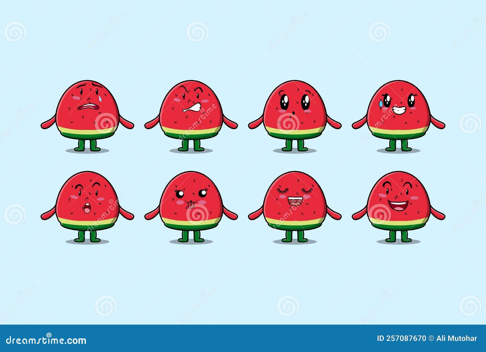 Set Kawaii Watermelon Cartoon Character Expression Stock Vector ...