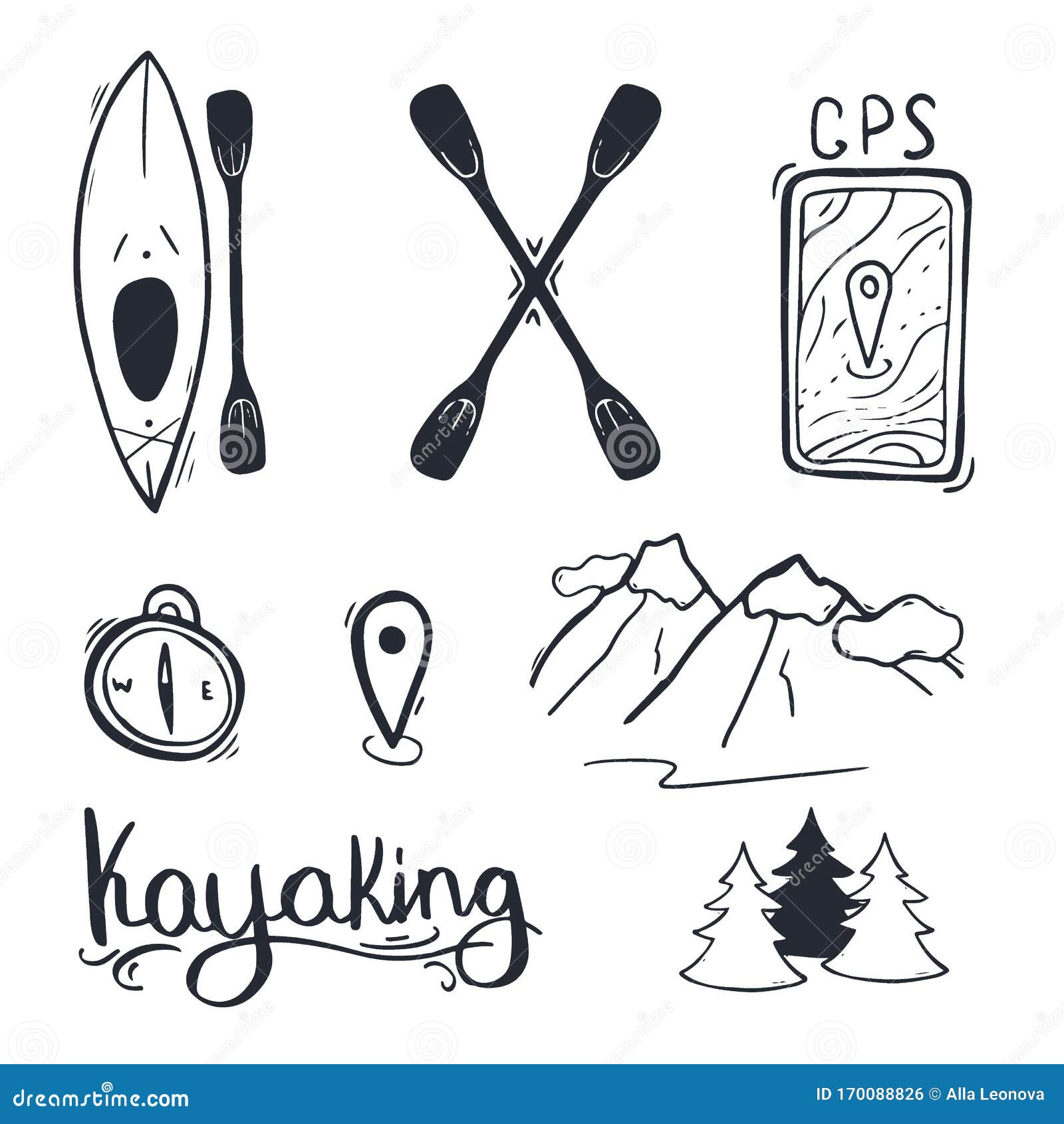 Kayaking Or Rafting Banner With Hand Draw Doodle Background. Cartoon ...