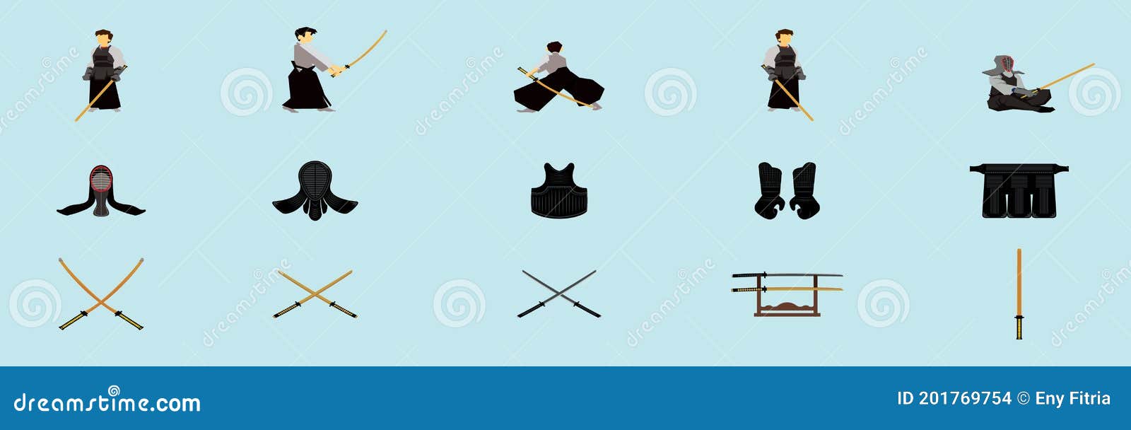 Set of Kendo Element Cartoon Icon Design Template with Various Models ...