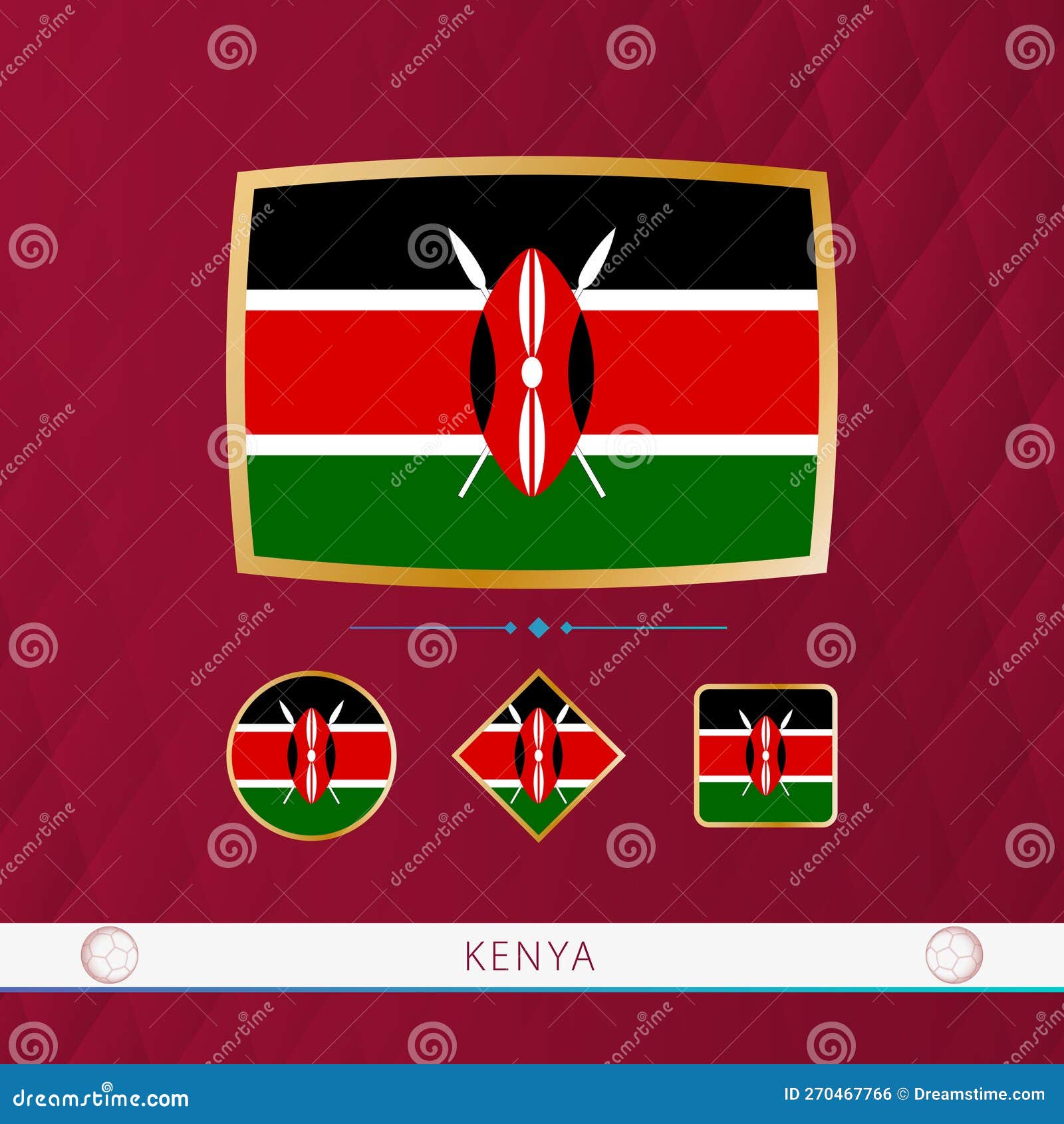 Set of Kenya Flags with Gold Frame for Use at Sporting Events on a ...