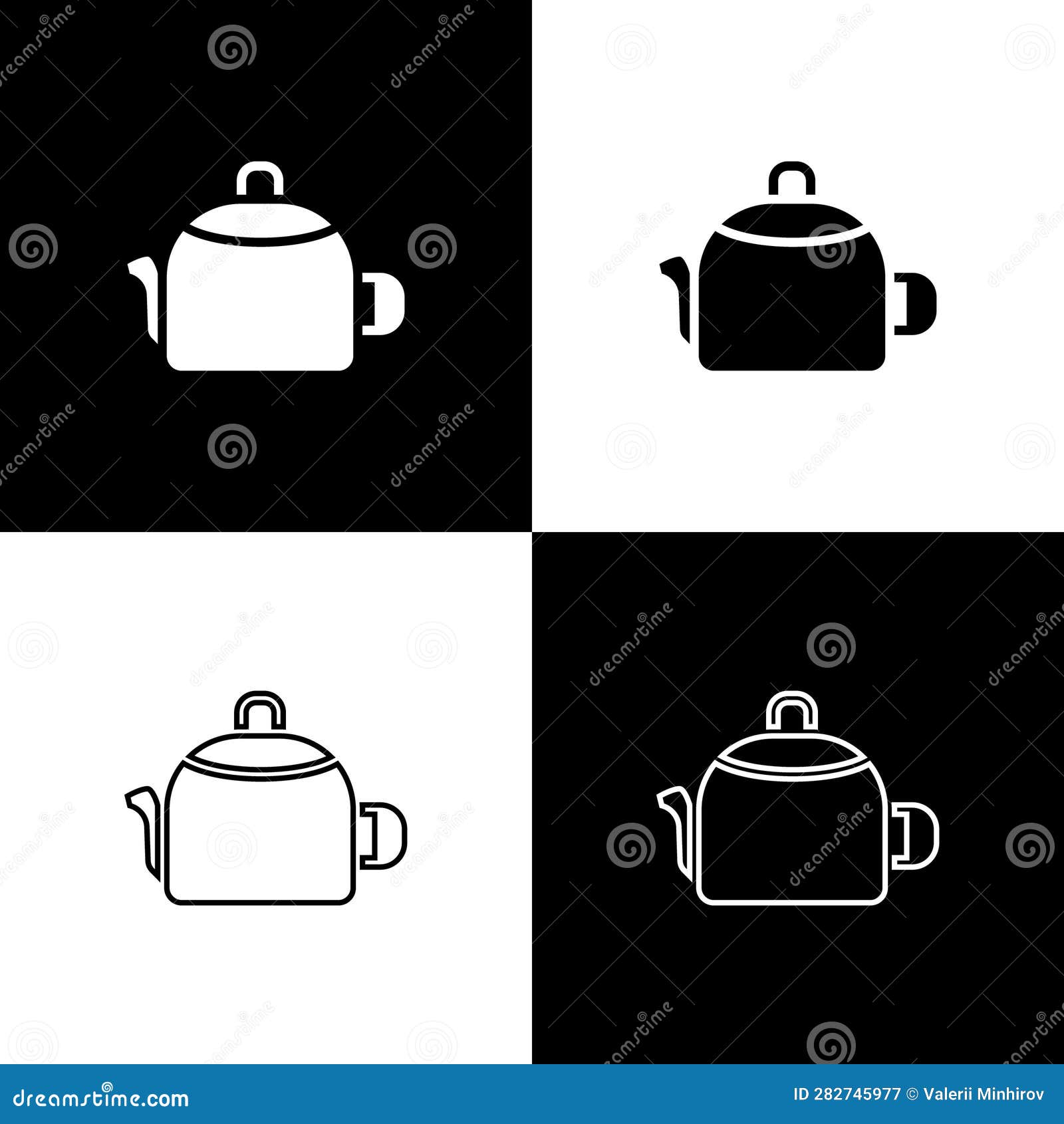 Set Kettle with Handle Icon Isolated on Black and White Background ...