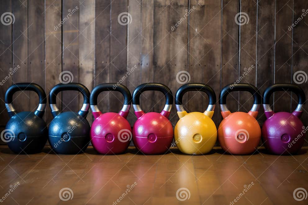 Set of Kettlebells in Varying Sizes and Colors Stock Image - Image of ...