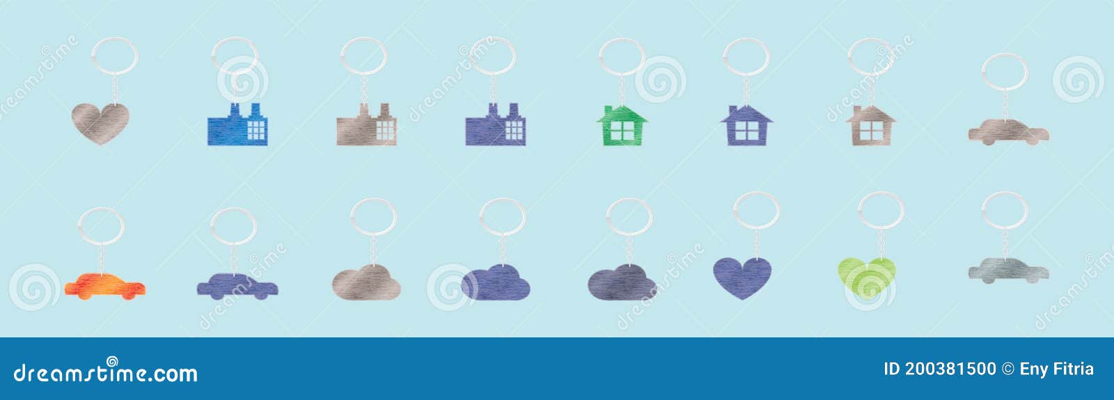 Set of Key Chain Cartoon Icon Design Template with Various Models ...