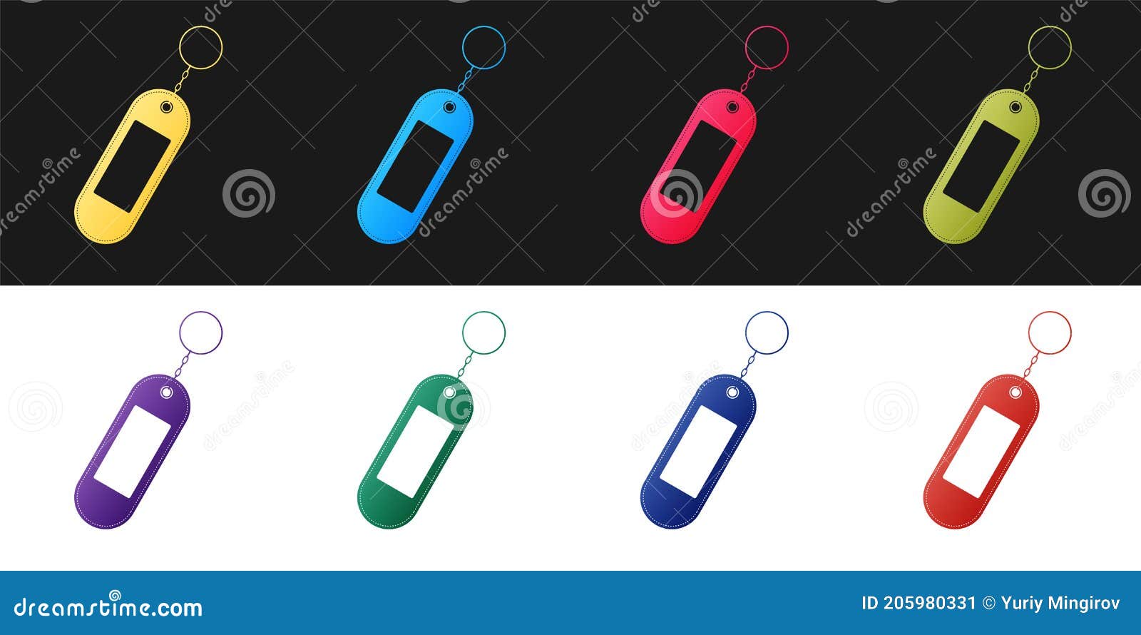 Set Key Chain Icon Isolated on Black and White Background. Blank ...