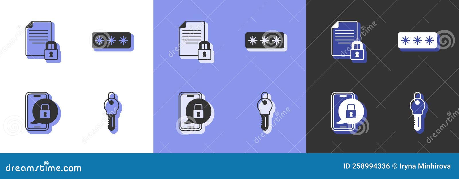 Set Key, Document and Lock, Mobile with Closed Padlock and Password ... Set Key, Document and Lock, Mobile with Closed Padlock and Password ...
