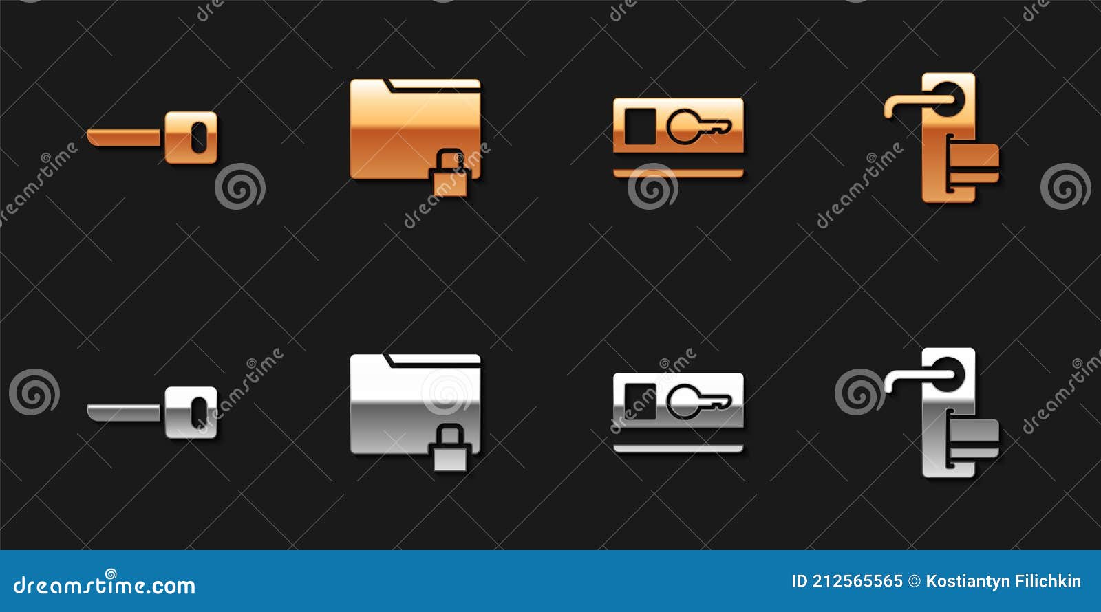 Set Key, Folder and Lock, Card and Digital Door Icon. Vector Stock ...