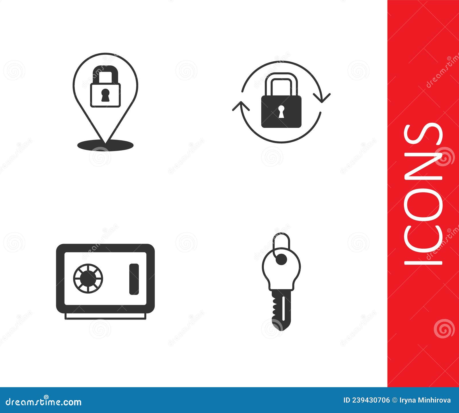 Set Key, Lock, Safe and Icon. Vector Stock Vector - Illustration of ...