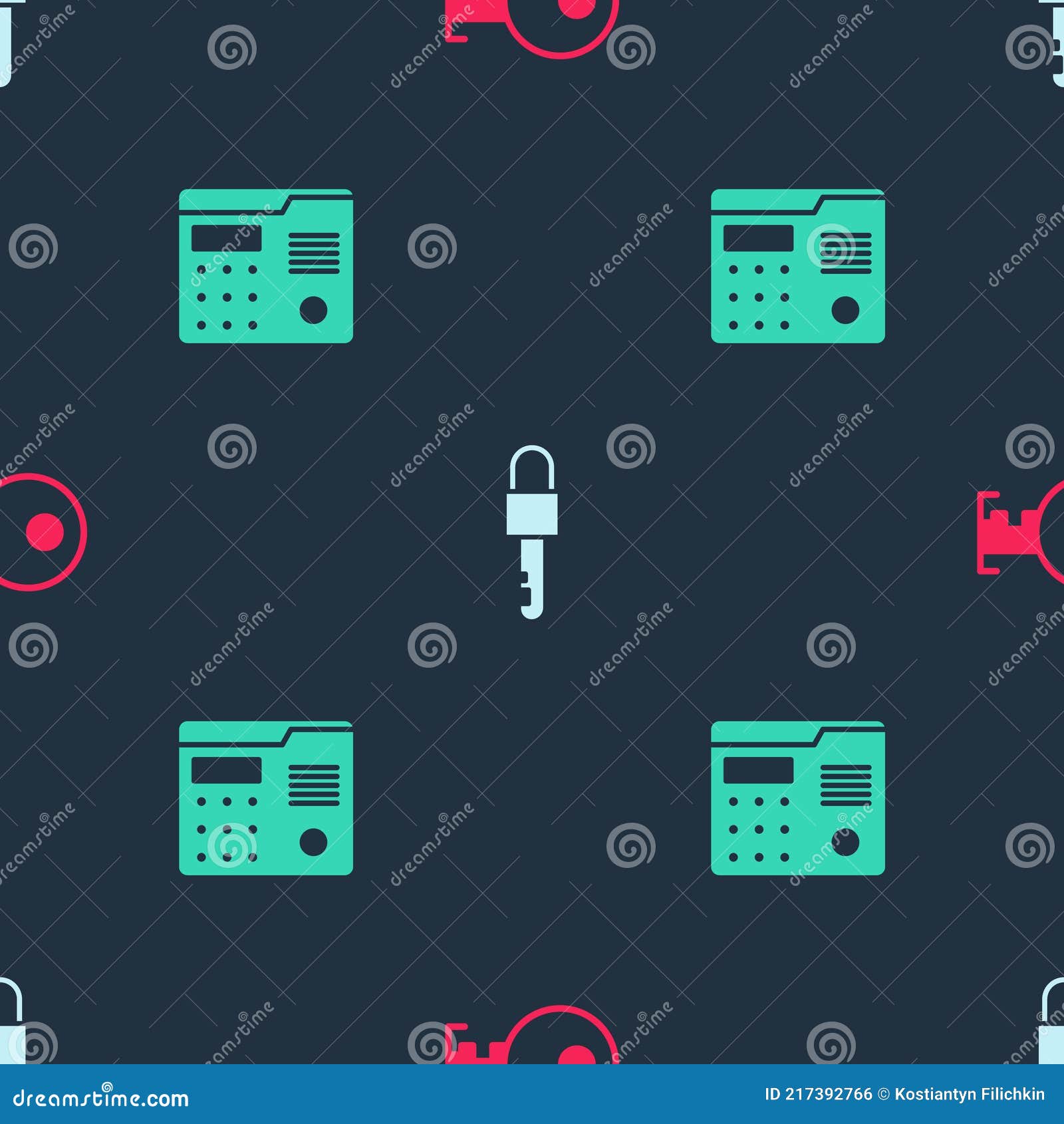 Set Key, Locked Key and House Intercom System on Seamless Pattern ...