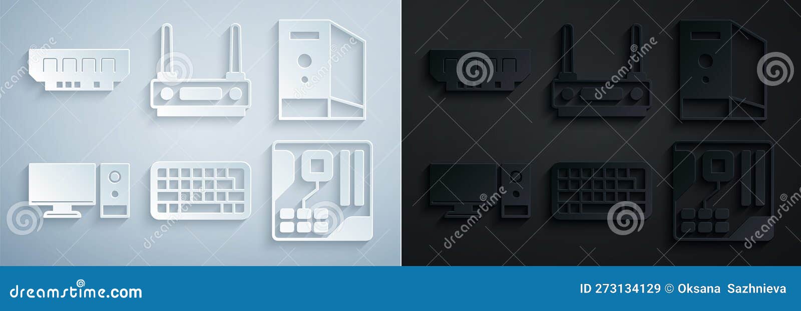 Set Keyboard Case Of Computer Computer Monitor Motherboard Digital Chip Router And Wi Fi