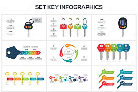 Set Keys Concept for Infographics with 3, 4, 5, 6, 8 Steps, Options ...
