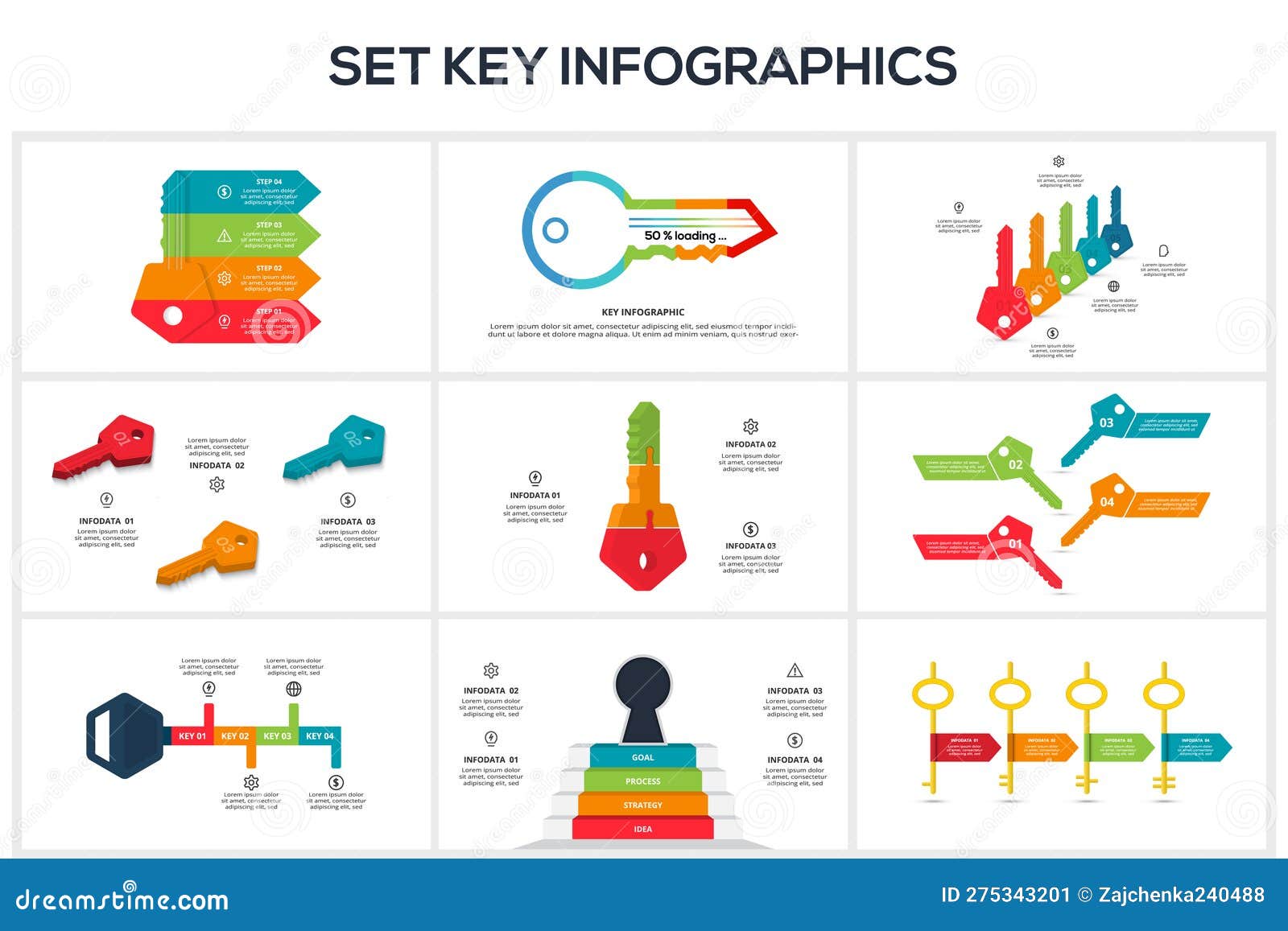Set Keys Concept for Infographics with 3, 4, 6 Steps, Options, Parts or ...