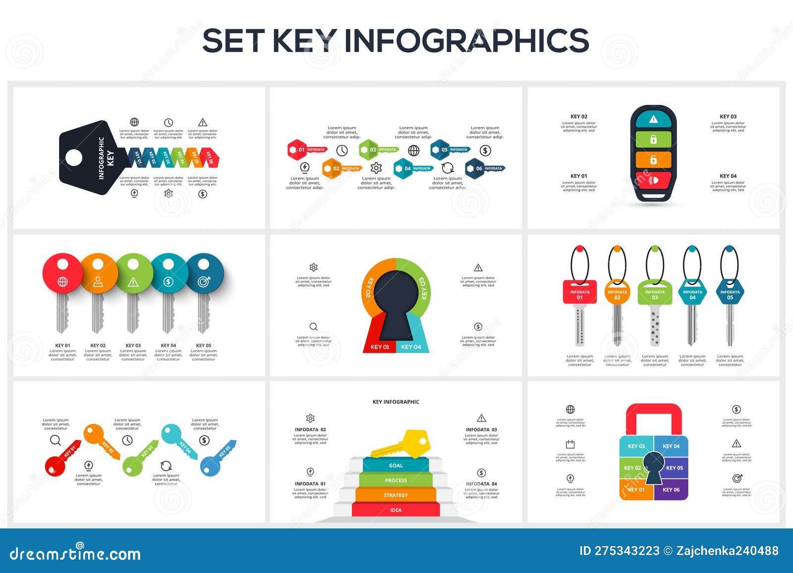 Set Keys Concept for Infographics with 4, 5, 6 Steps, Options, Parts or ...