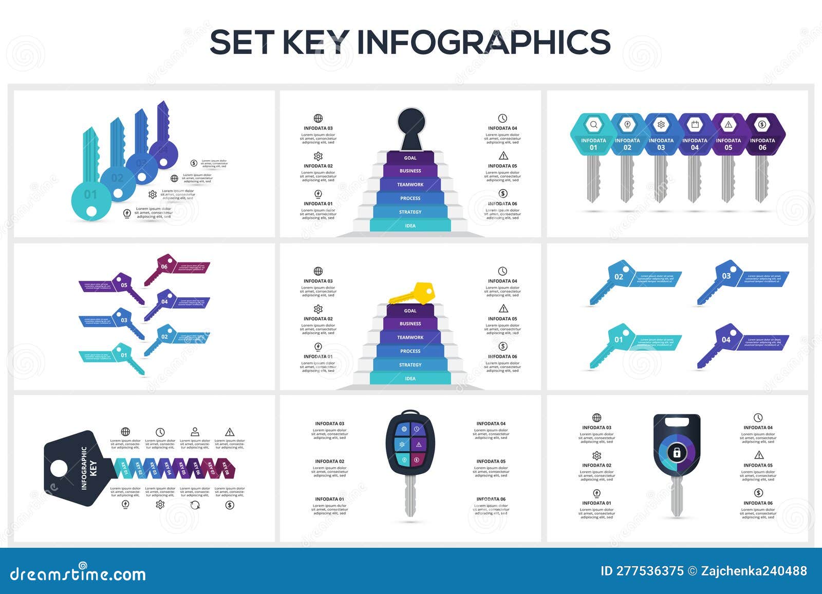 Set Keys Concept for Infographics with 3, 4, 6, 8 Steps, Options, Parts ...