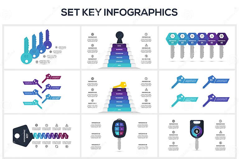 Set Keys Concept for Infographics with 3, 4, 6, 8 Steps, Options, Parts ...