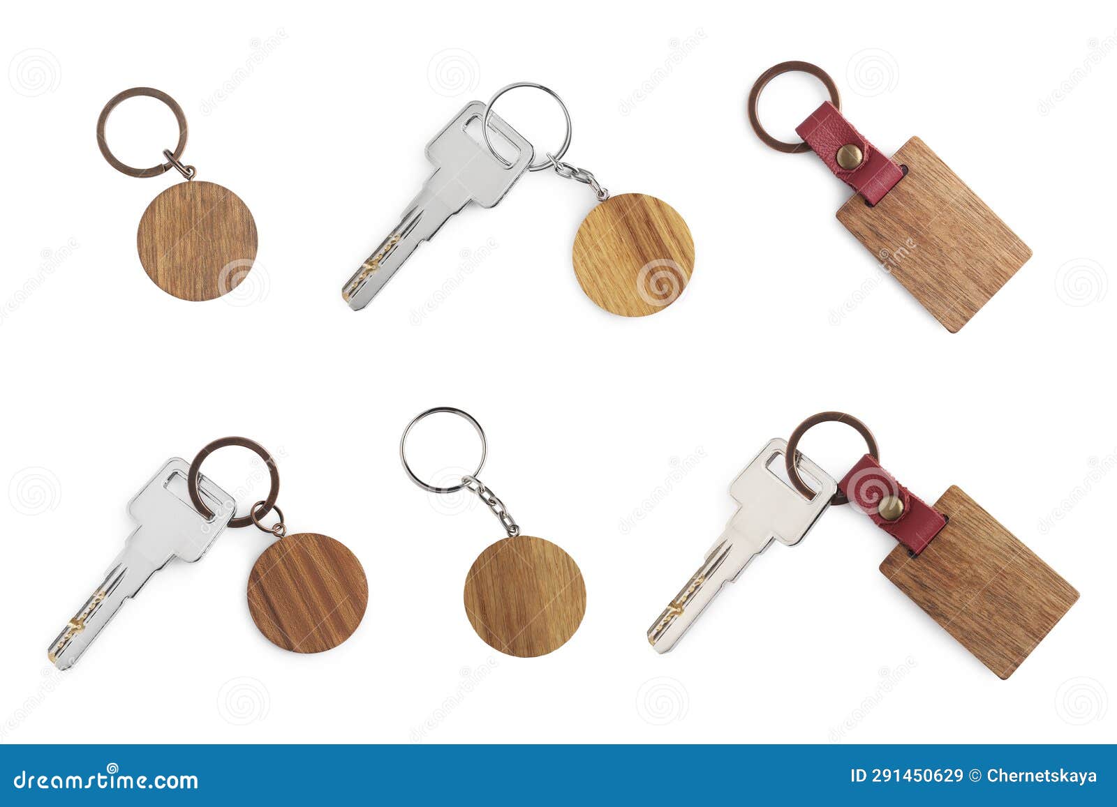 Set with Keys and Key Chains Isolated on White Stock Image - Image of ...