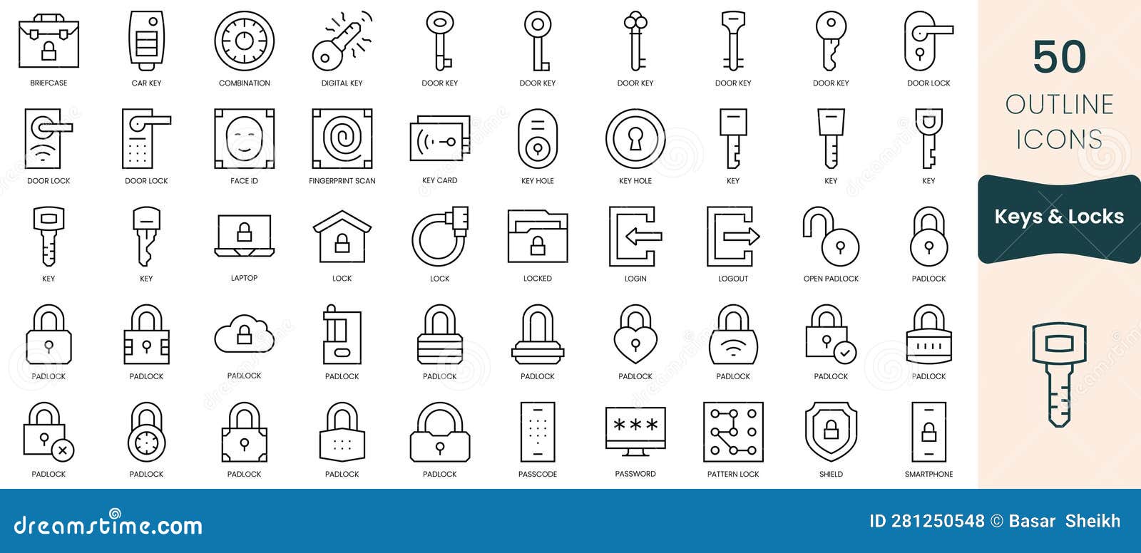 Set of Keys and Locks Icons. Thin Linear Style Icons Pack Stock Vector ...