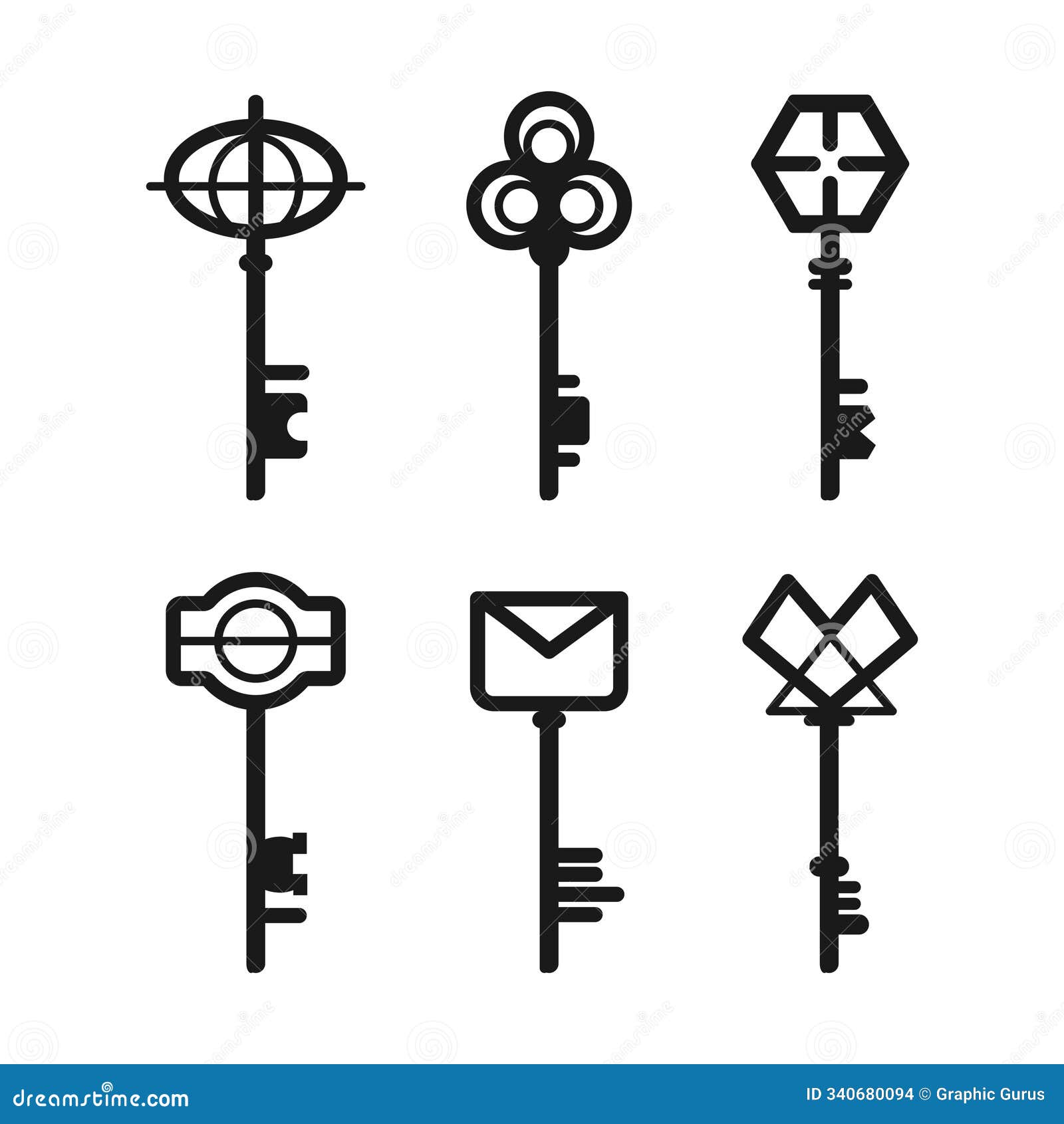 Set of Keys Representing Different Concepts in Black and White Style ...