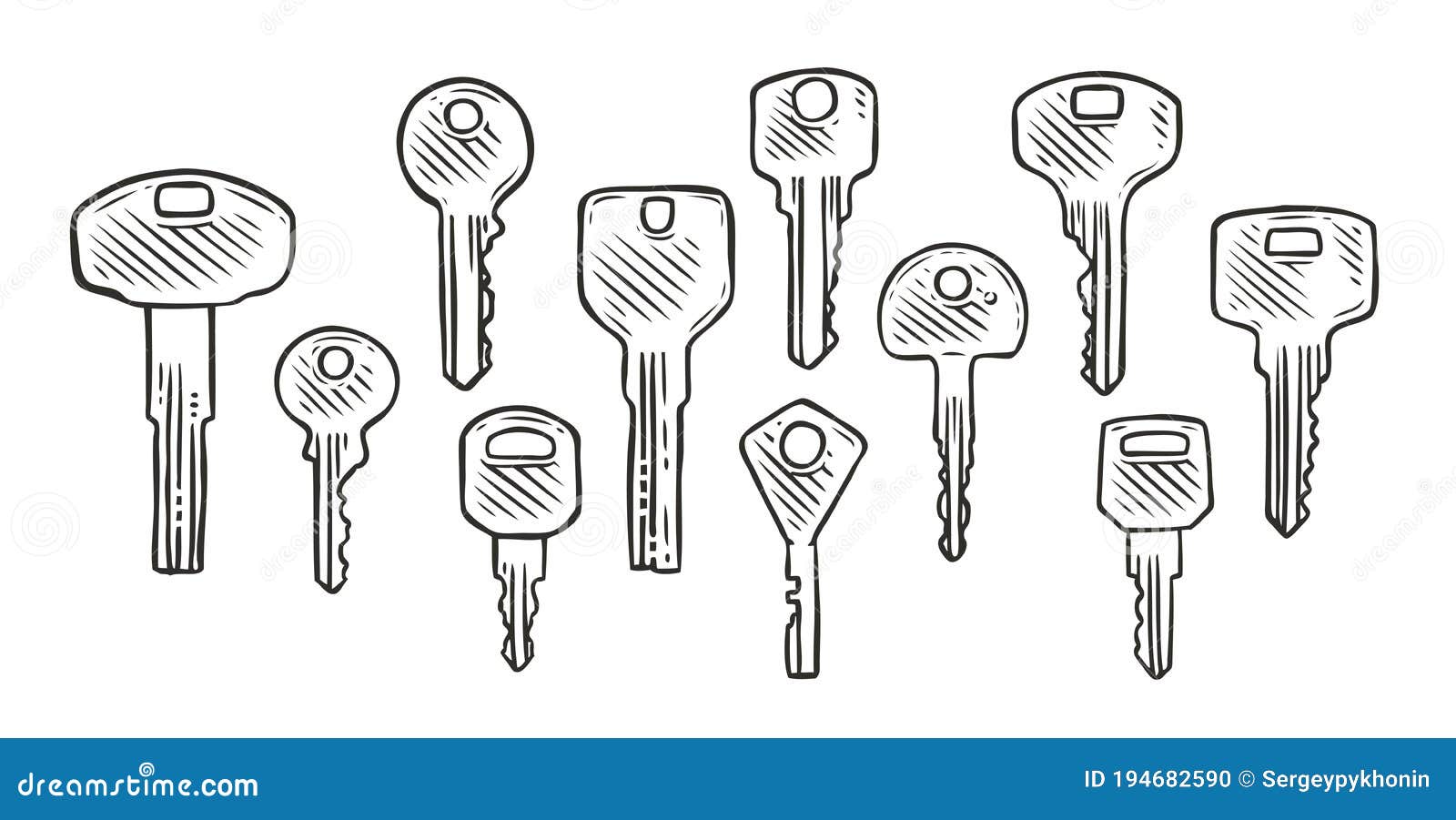 Set of Keys Sketch. Hand Drawn Vector Illustration Stock Vector ...