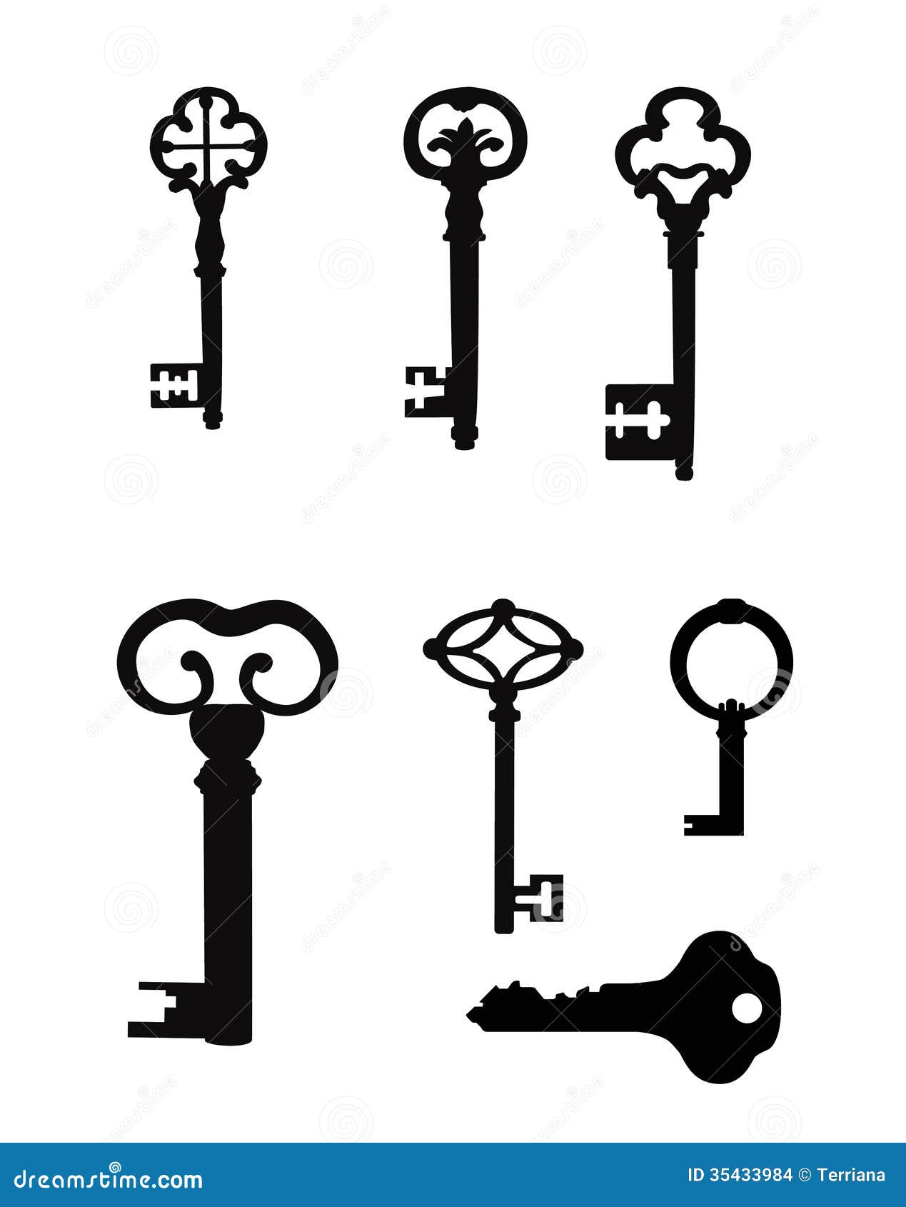 Set of Keys. Vector Silhouettes. Stock Illustration - Illustration of ...