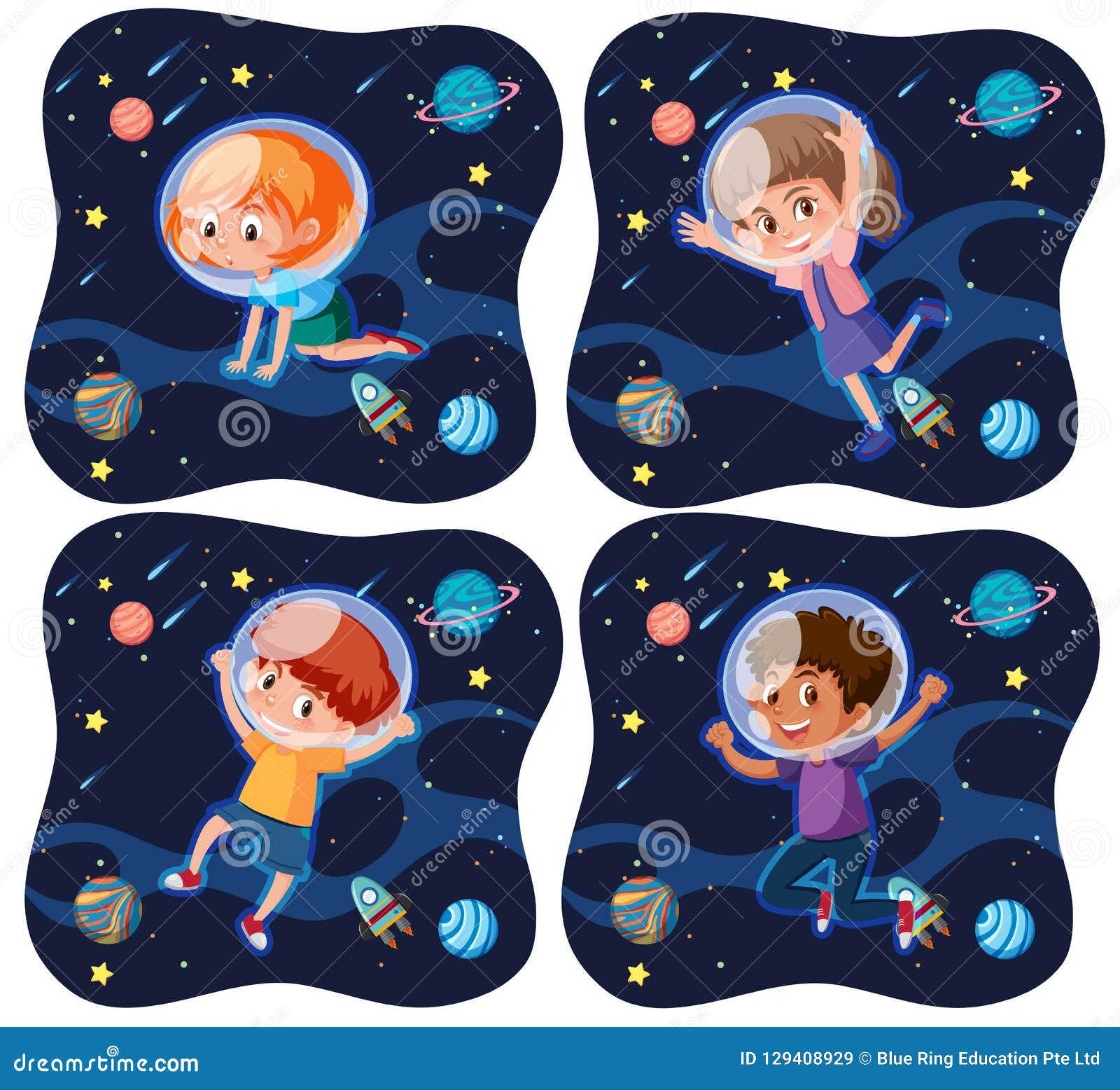 Set of kid exploring space stock vector. Illustration of universe ...
